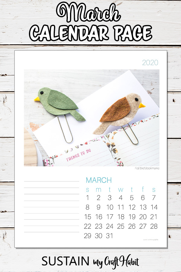March's Free Printable Craft Calendar Page – Sustain My Craft Habit