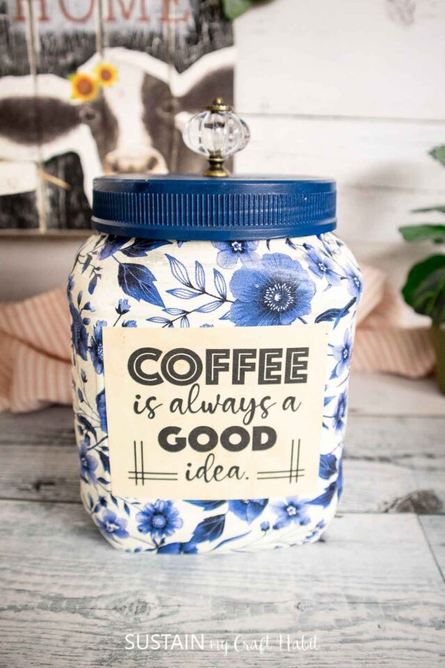 Upcycled Coffee Canister Craft with Decoupage