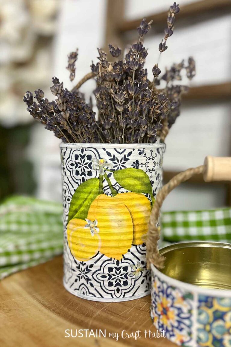 Tin Can Napkin Decoupage Idea – Sustain My Craft Habit